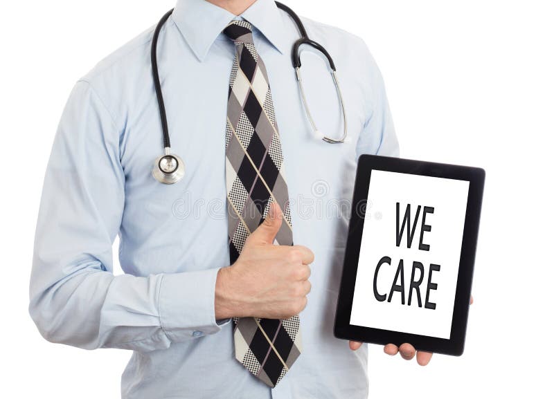 Doctor Holding Tablet - we Care Stock Image - Image of isolated, tablet ...