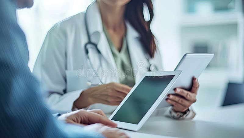 The Doctor, Holding a Tablet, is Discussing Medical Issues with the ...