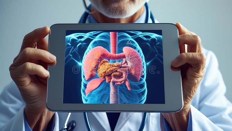 Doctor Holding Tablet Displaying Human Organs Stock Photo - Image of ...
