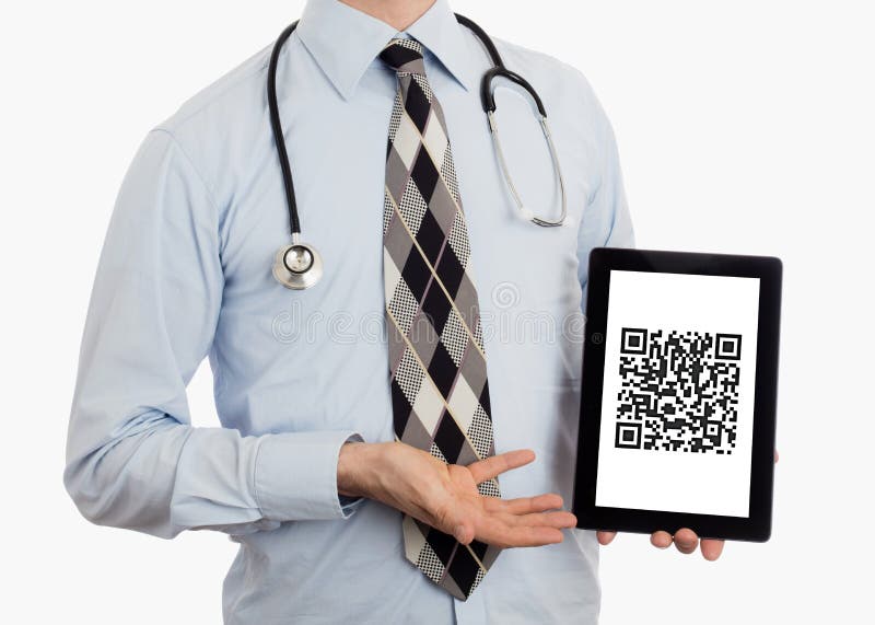 Doctor Holding Tablet - QR-code Stock Image - Image of check, illness ...