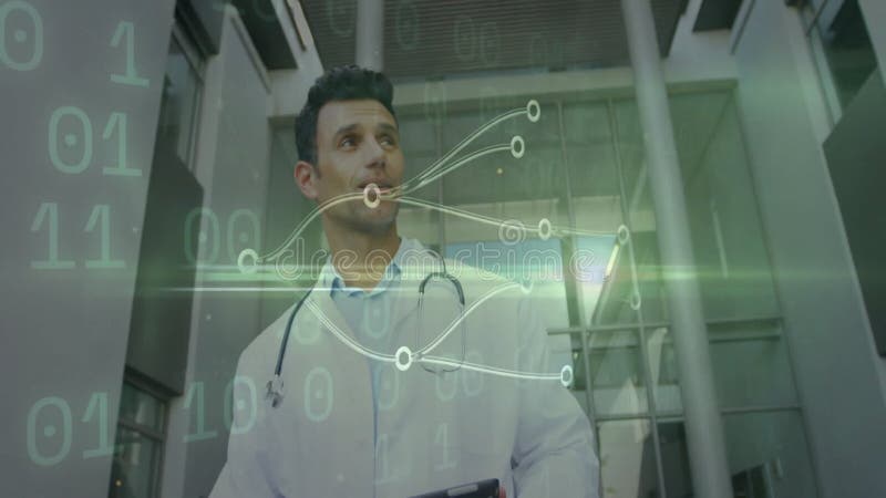 Doctor Holding Tablet with Stethoscope in Medical Lobby, Scanning ...