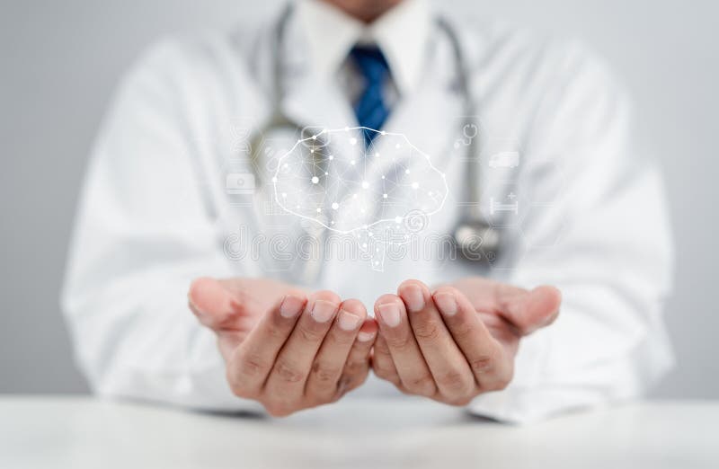 Doctor Holding Virtual Human Brain with Ai Artificial Brain Technology ...