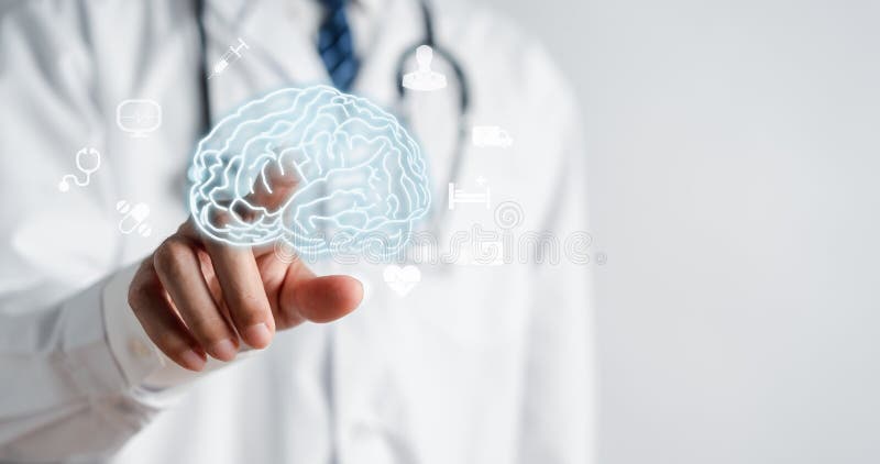 Doctor Holding Virtual Human Brain, Idea Creative Intelligence Thinking ... Doctor Holding Virtual Human Brain, Idea Creative Intelligence Thinking ...