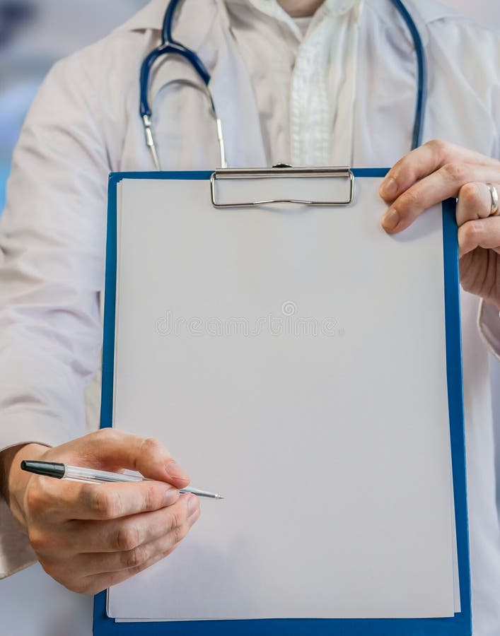 Doctor Holds Clipboard with Sheet of Paper As Frame for Signatur Stock ...