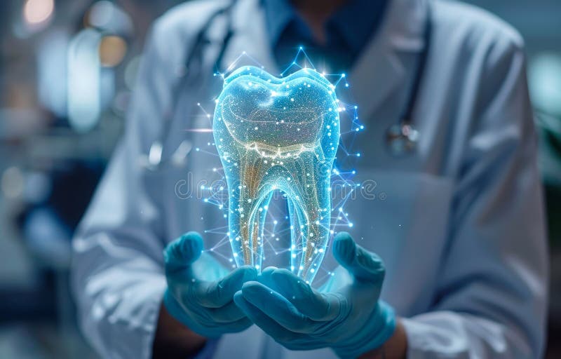 Doctor Holds Digital Image of Tooth in His Hands. Stock Photo - Image ...