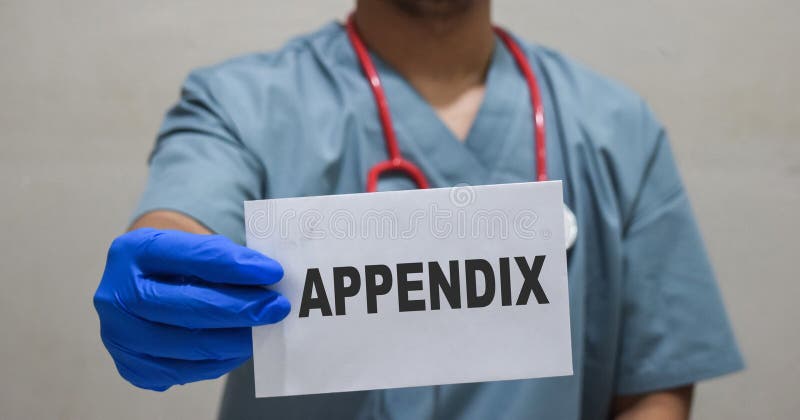 Doctor Holds in Hands a Card with Text Appendix. Medical Concept Stock ...