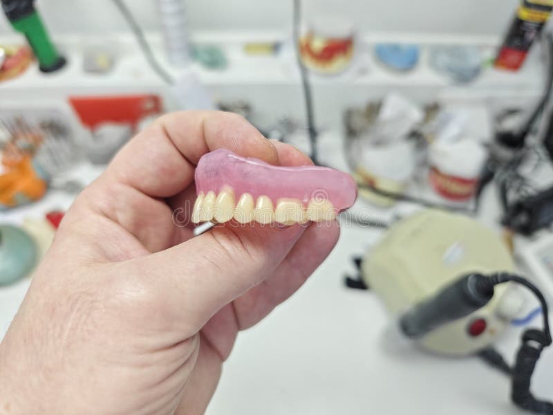 The Doctor Holds in His Hands and Demonstrates a Removable Denture ...