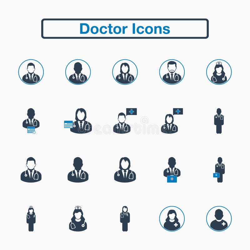 Doctor Icon Set. Flat Style Vector. Stock Vector - Illustration of ...