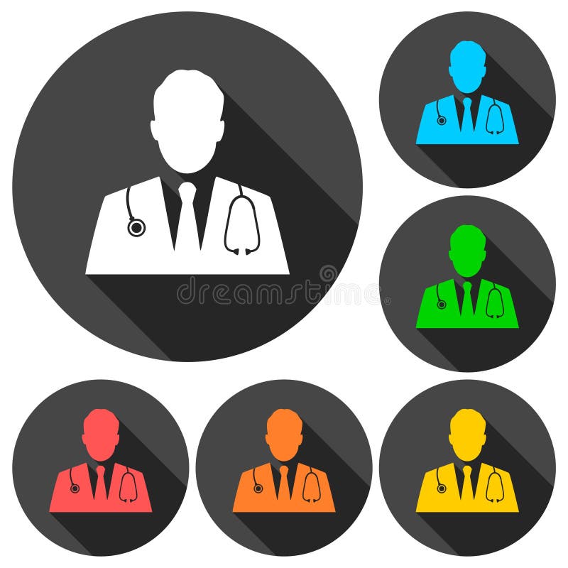 Doctor Icons Set with Long Shadow Stock Vector - Illustration of ...