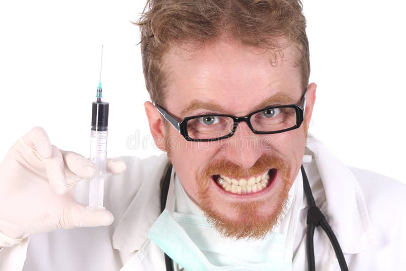 Doctor with injection stock photo. Image of face, angry - 4865634