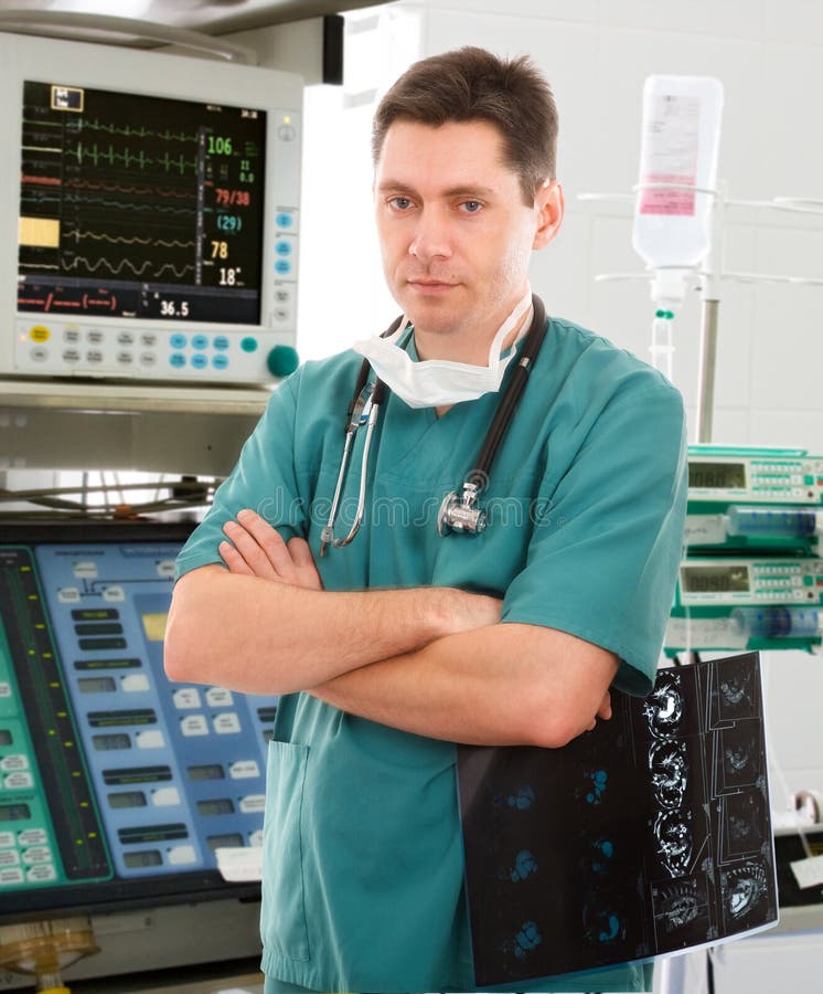 Female Physician in Intensive Care Unit Stock Photo - Image of ...
