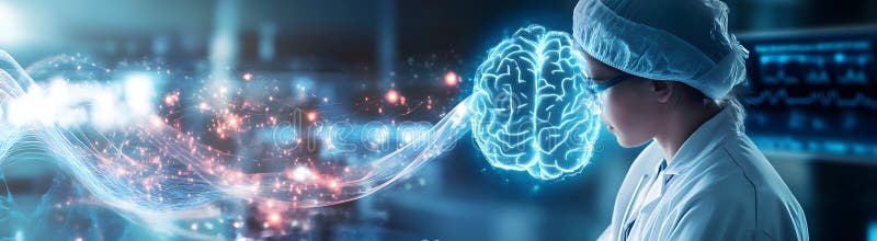 Doctor Interacting with Digital Brain Hologram Neuroscience and ...