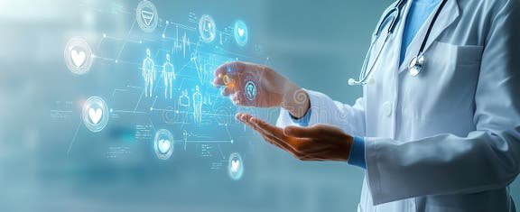 Doctor Interacting with Digital Medical Icons and Data Visualization ...