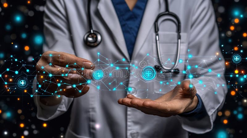 Doctor Interacting with Digital Medical Network Stock Illustration ...