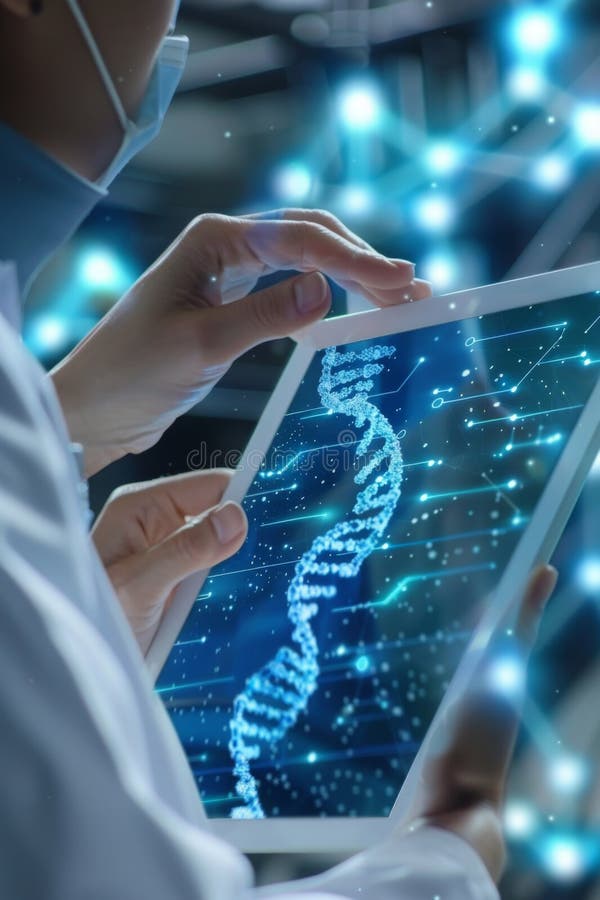 A Doctor Interacting with a Digital Representation of DNA on a ...