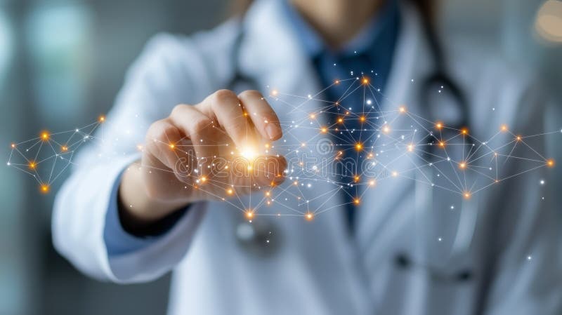 Doctor Interacting with Futuristic Network of Connections Representing ...