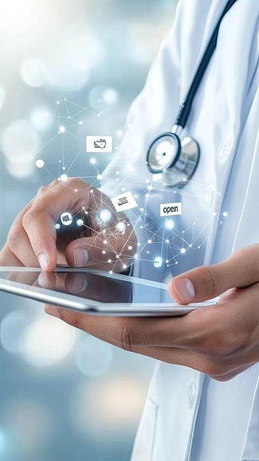 Doctor Interacts with an IPad Displaying Checkboxes, Emphasizing Data Gathering in a Light ...