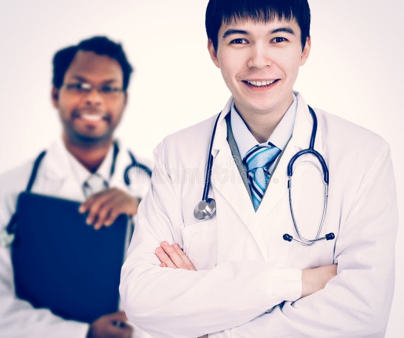 The Doctor and Intern on a White Background Stock Image - Image of ...