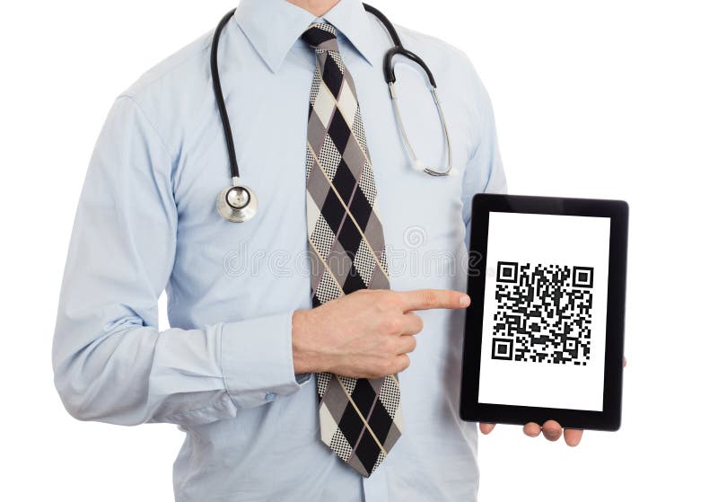 Doctor Holding Tablet - QR-code Stock Photo - Image of fever, blank ...