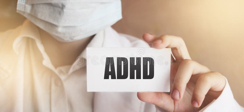 Doctor Keeps a Card with the Name of the Diagnosis ADHD. Selective ...