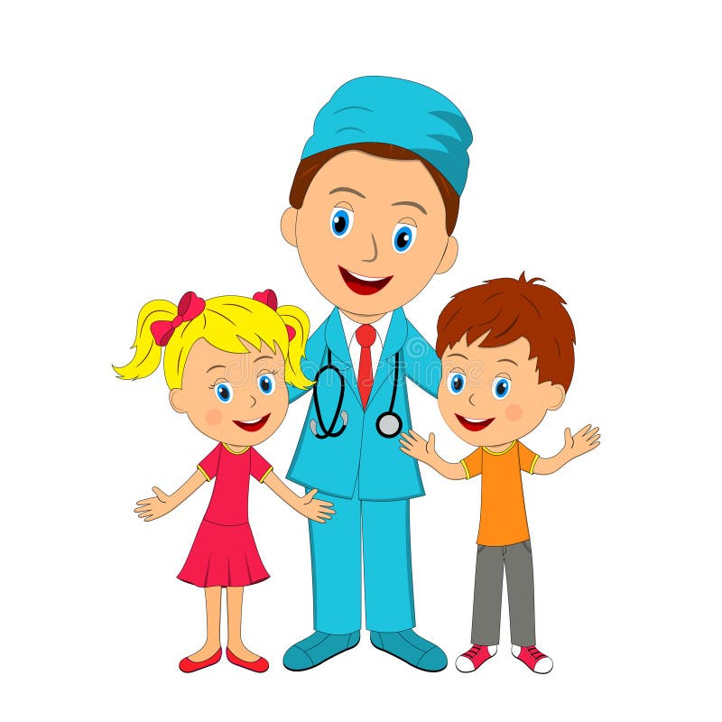 Doctor And Kids. Doctor Standing Together With Children, Boy And Girl ...
