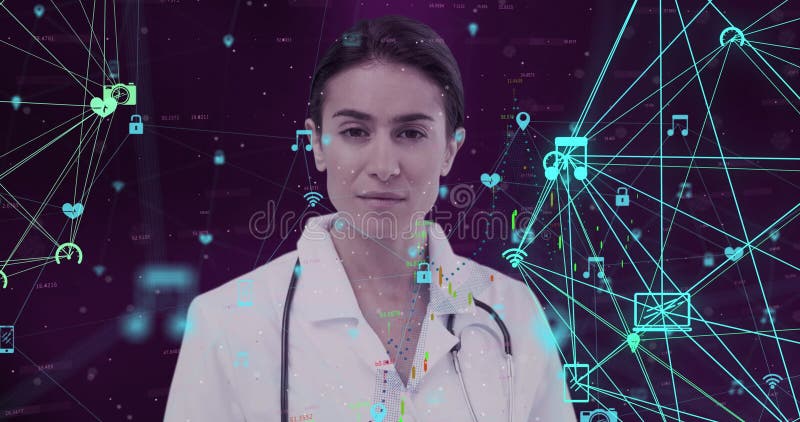 Doctor in Lab Coat Surrounded by Digital Interface Graphics, Exploring ...