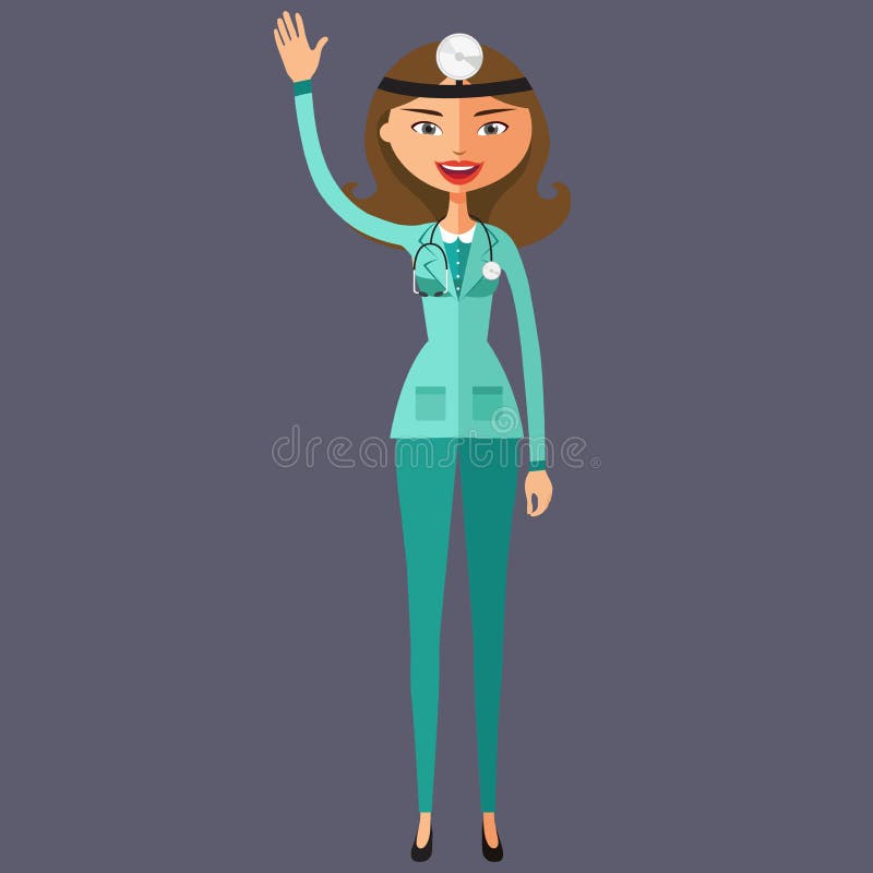 Doctor Lady Waving Her Hand Vector Flat Cartoon Illustration. Stock ...