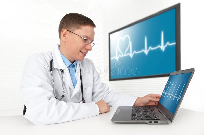 Doctor with Laptop Computer. Heart Beat Stock Photo - Image of doctor ...
