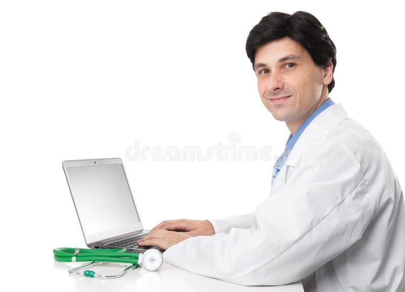 Doctor with Laptop Computer Stock Image - Image of looking, portrait ...