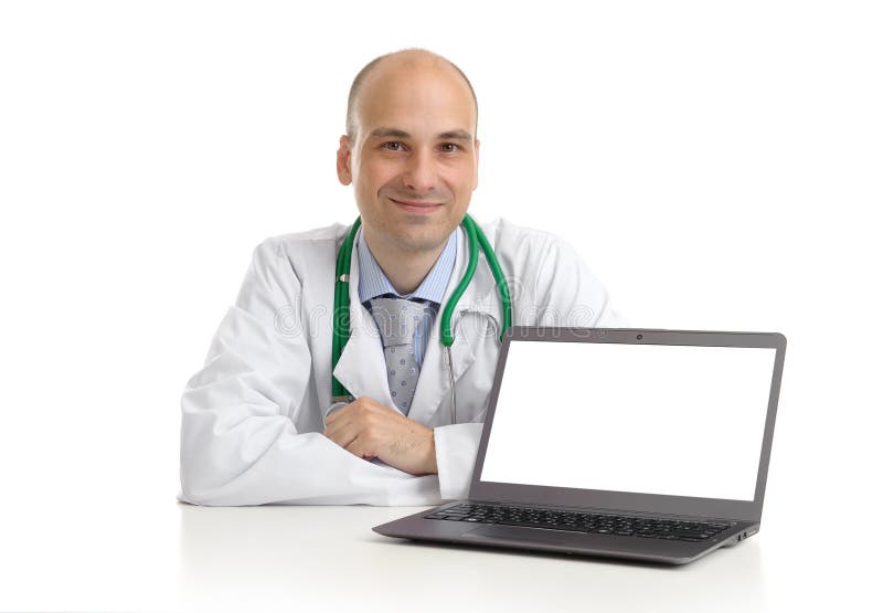 Doctor with laptop stock photo. Image of blank, computer - 32227246