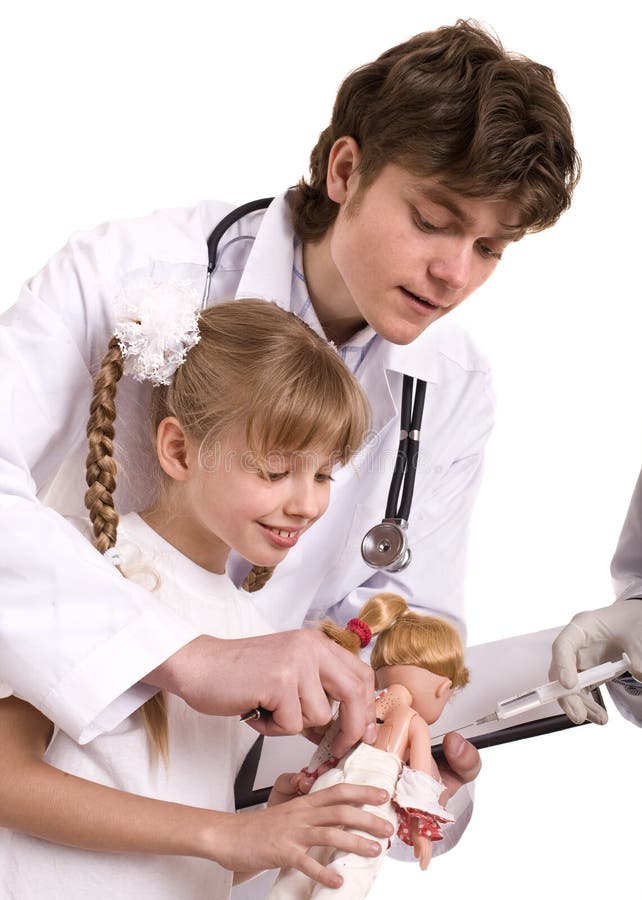 Doctor Learn Child To Do Inoculation. Stock Image - Image of nurse ...