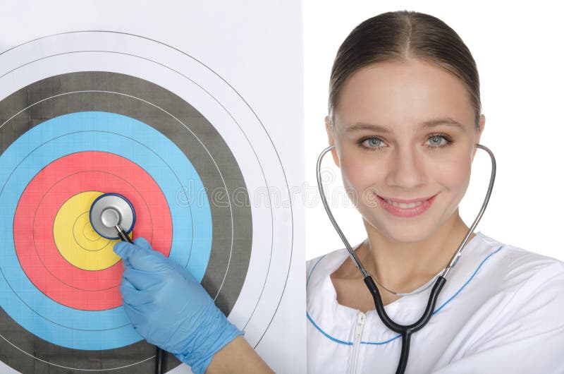 Doctor Listens To a Stethoscope Target Stock Image - Image of lady ...