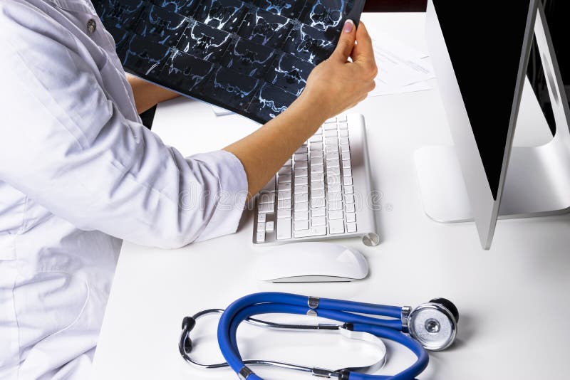 Doctor Looking at Computer Tomography X-ray Image, Medicine Doct Stock ...
