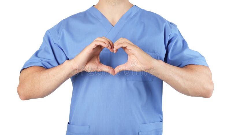 Doctor Making Heart with Hands on White Background, Closeup Stock Image ...
