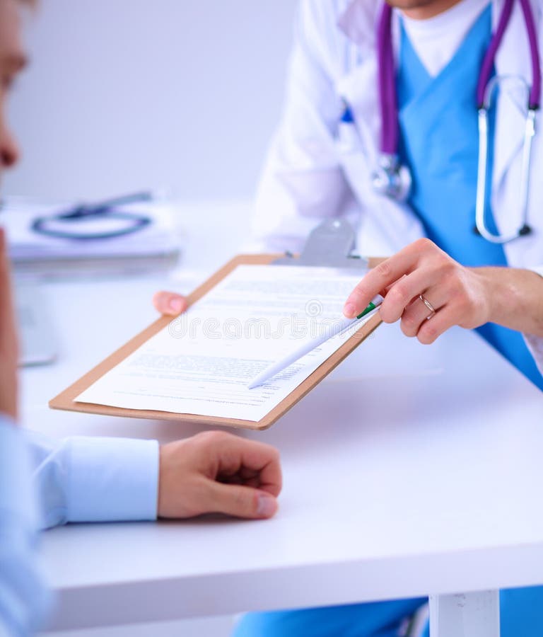 Doctor Male Giving Patient Folder with Paper in Stock Photo - Image of ...