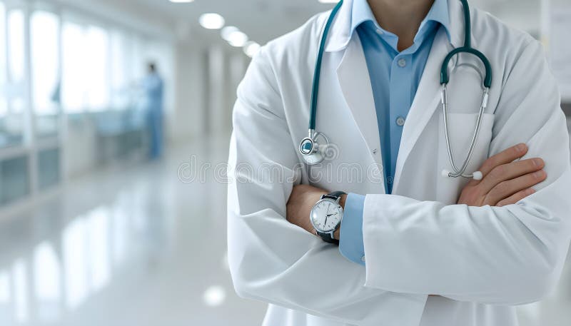 Doctor Man with Stethoscope on White Blurred Hospital Stock ...