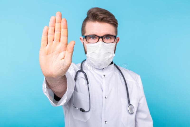 Nurse Or Doctor With Stop Sign Gesture. Stock Image - Image of corona ...