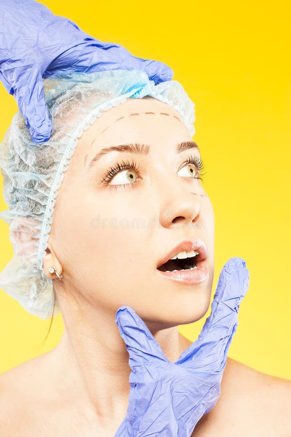 Doctor Marking Woman Face for Plastic Surgery Stock Image - Image of ...