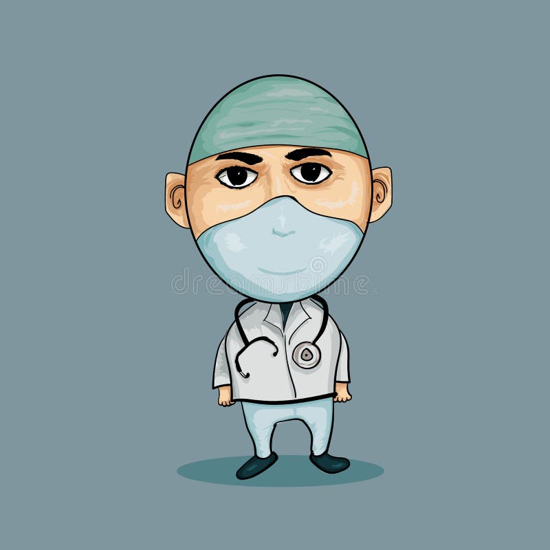 Doctor with Mask Hand Drawn Cartoon Illustration and Simple Art Stock ...
