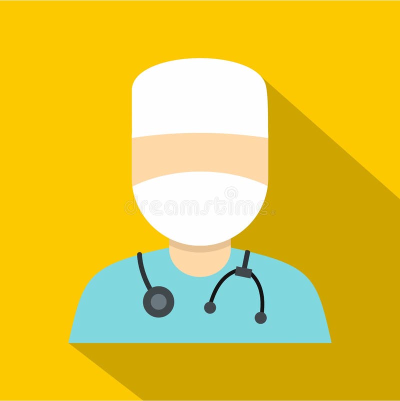 Doctor in a Mask with Stethoscope Icon, Flat Style Stock Vector ...