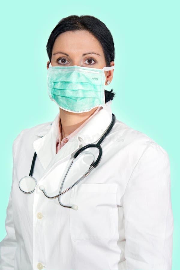 Doctor with Mask and Stethoscope, Isolated Green Stock Photo - Image of ...