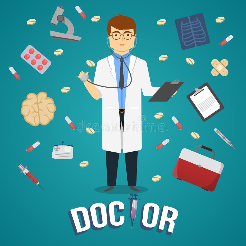 Doctor and Medical Objects Design Stock Vector - Illustration of health ...