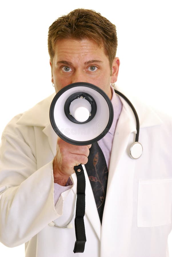 Female Doctor Shouting in Megaphone Stock Photo - Image of nurse ...