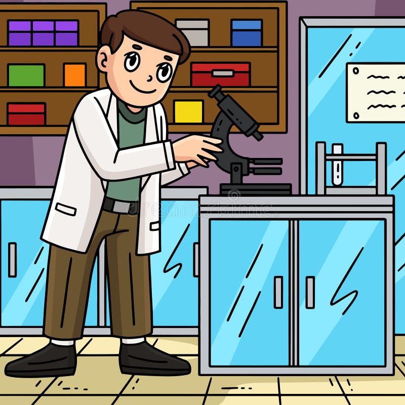 Doctor and Microscope Colored Cartoon Illustration Stock Illustration ...