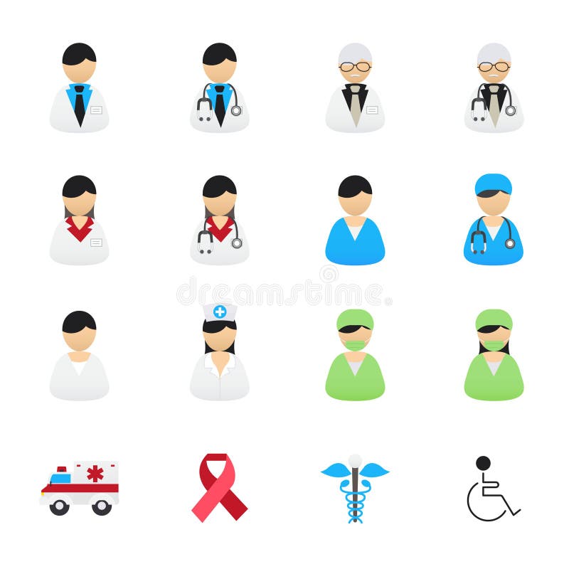 Doctor and Nurse Healthcare Professionals Icons. Set of Health and ... Doctor and Nurse Healthcare Professionals Icons. Set of Health and ...