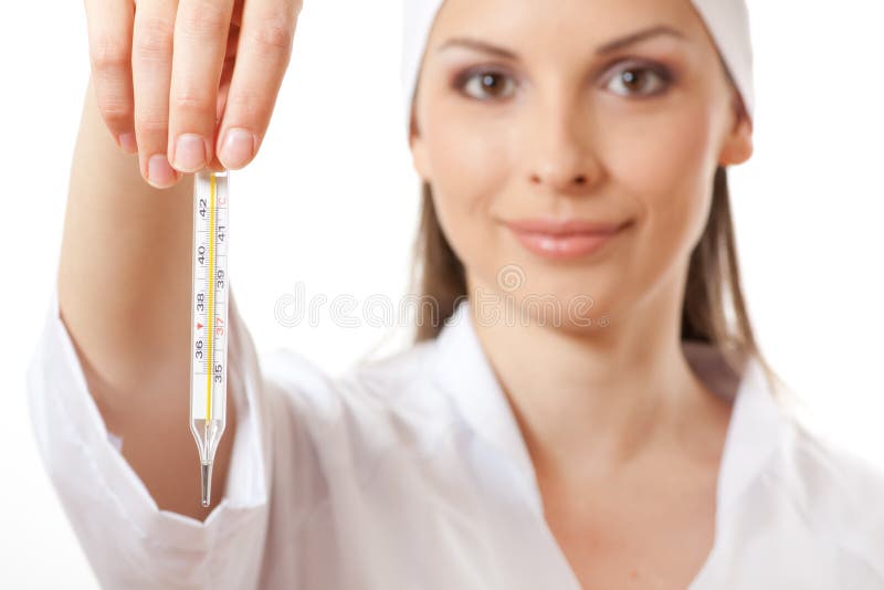 Doctor Nurse Holding Thermometer, Isolated Stock Image - Image of ...