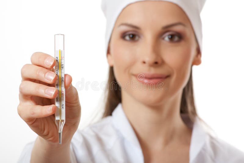 Doctor Nurse Holding Thermometer, Isolated Stock Image - Image of ...