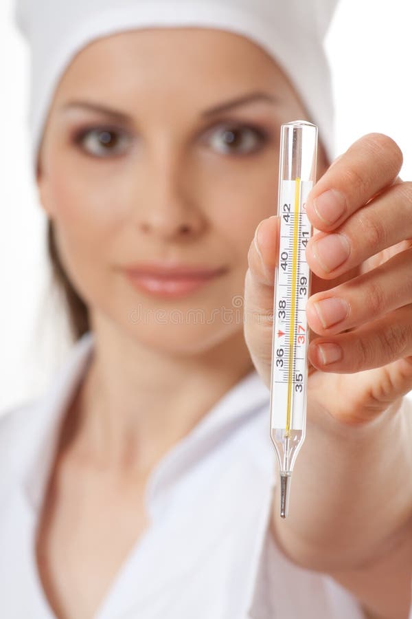 Doctor Nurse Holding Thermometer, Isolated Stock Image - Image of ...