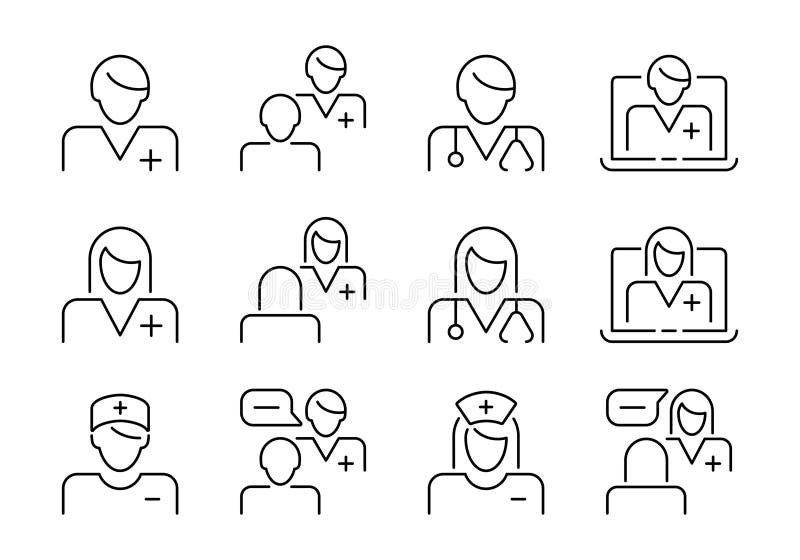 Doctor and Nurse Line Icons Set. Thin Line Vector Illustration. Fully ...