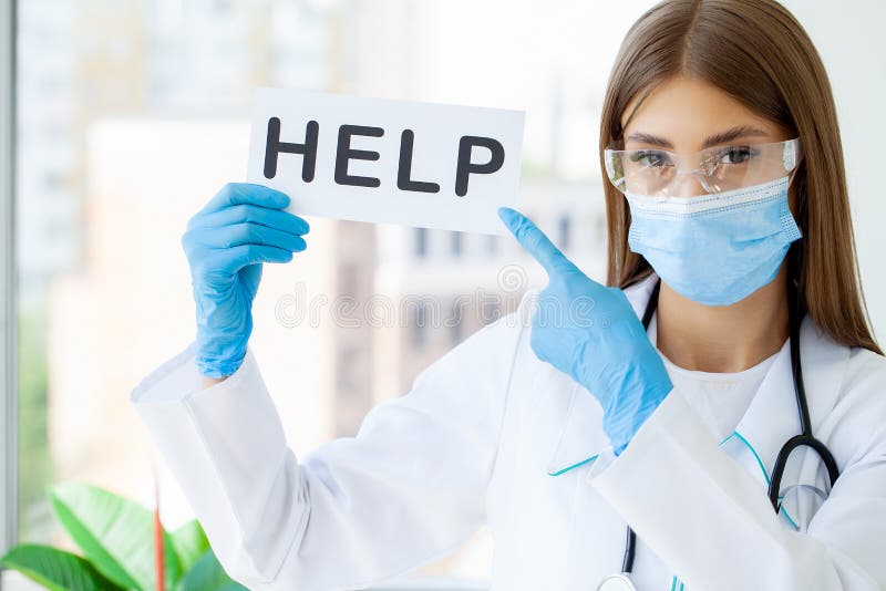Doctor or Nurse Showing Help Sign in Office Stock Image - Image of care ...